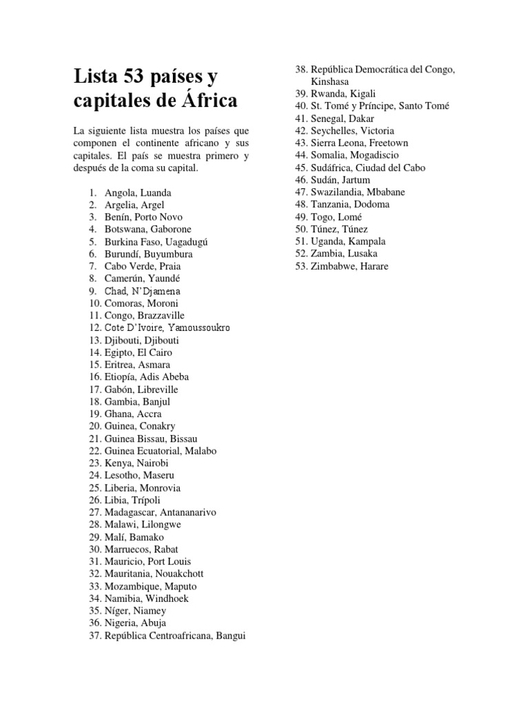 Lista países y capitales África | PDF