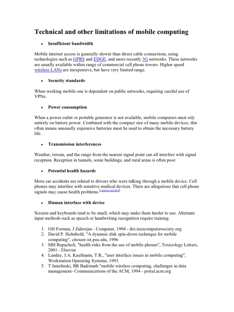 Technical and Other Limitations of Mobile Computing | PDF | Tablet ...