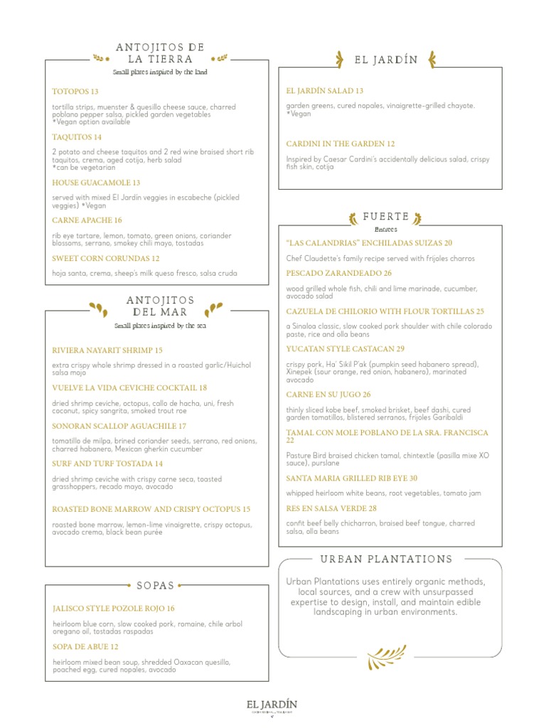 El Jardin Menu | PDF | Mexican Cuisine | Latin American Cuisine