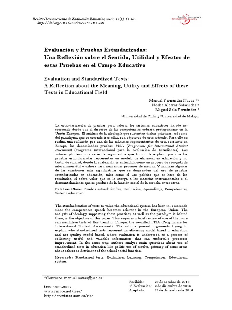 Pruebas Estandarizadas | PDF | Evaluación | Prueba (evaluación)