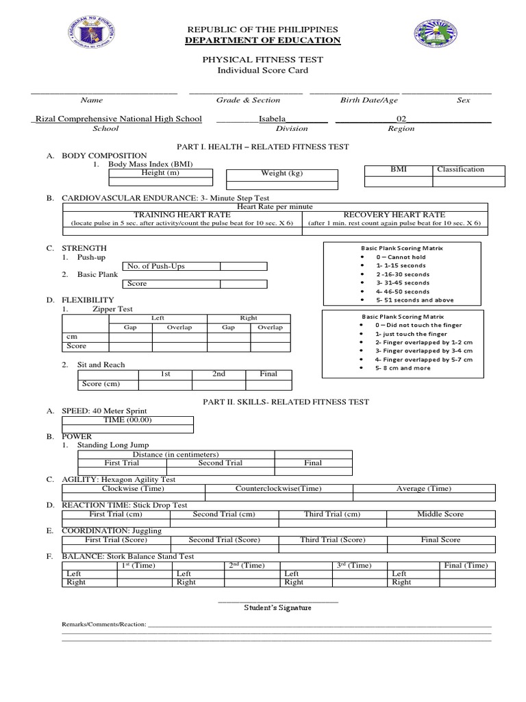 PFT Score Card | PDF | Body Mass Index | Heart Rate