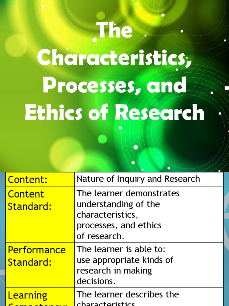 Characteristics, Process and Ethics of Research | Scientific Method ...