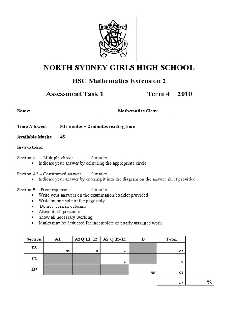 Nsghs 2011 Yr 11 x2 t1 | PDF | Space | Algebra