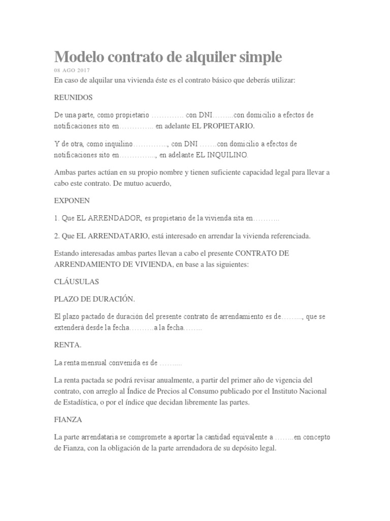 Modelo Contrato de Alquiler Simple | PDF | Gobierno | Business