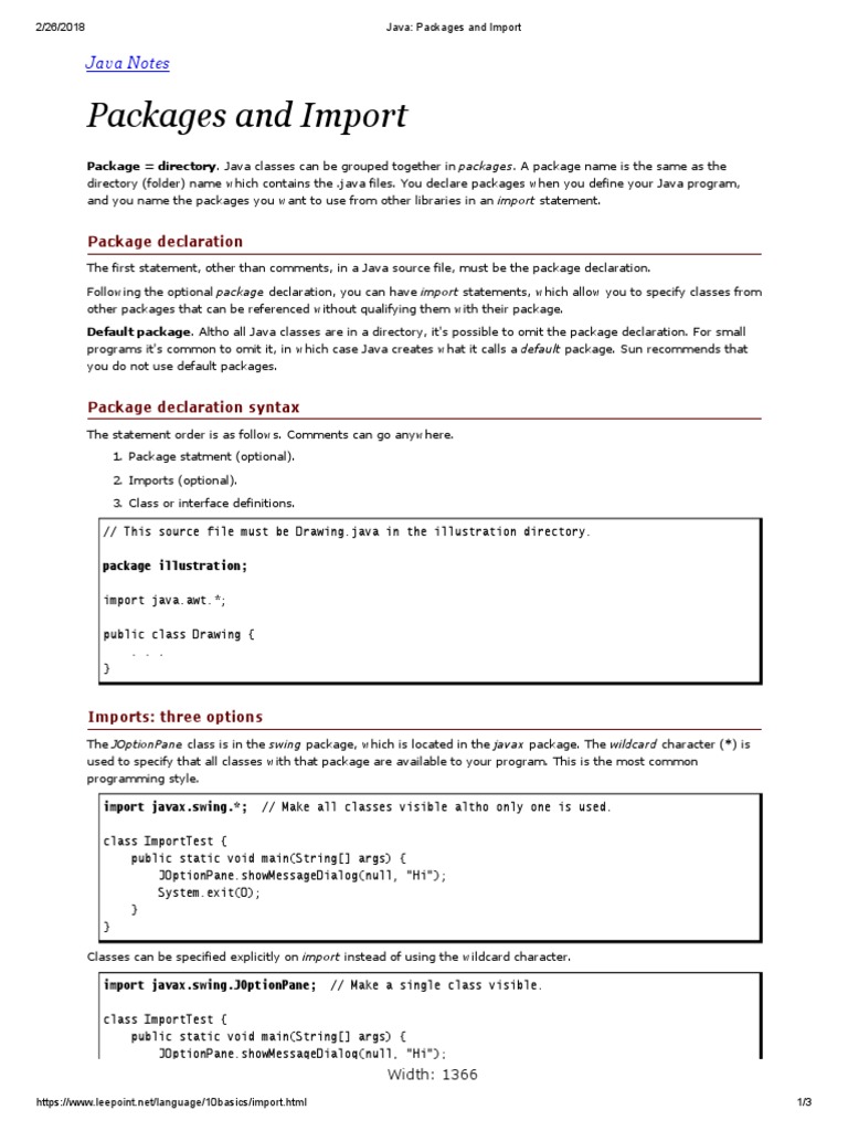 Java Packages And Import Pdf Java Programming Language Class Computer Programming