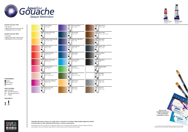 Aquafine Gouache Colour Chart | PDF | Blue | Pigment