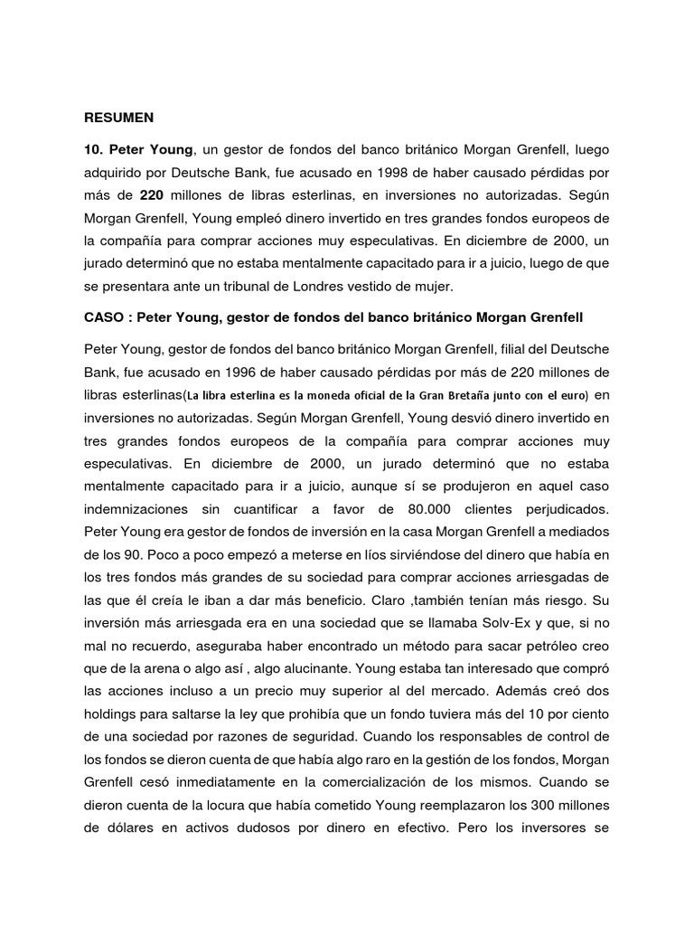 Peter Young, Gestor de Fondos Del Banco Británico Morgan Grenfell | PDF ...
