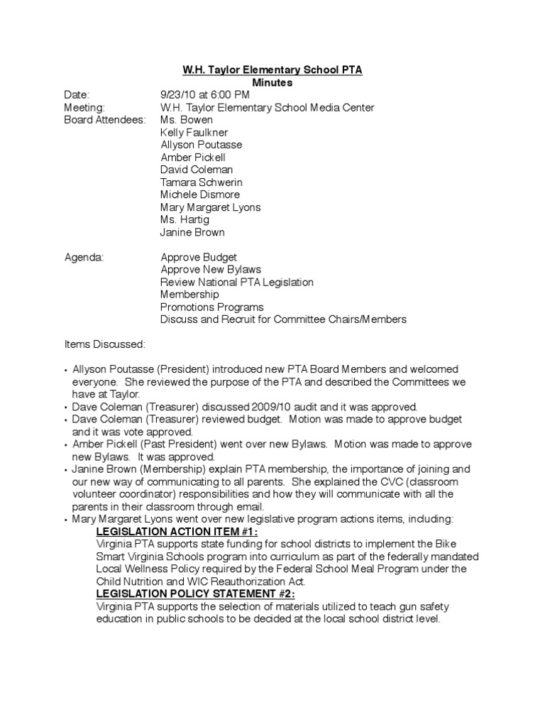 PTA Meeting Minutes 92310 | Wic | Public Sphere