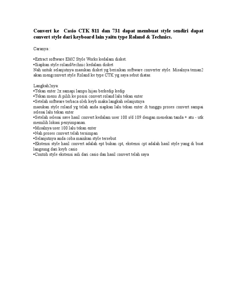 Style Casio CTK 811 Dan 731 Convert Style Dari Keyboard Roland & Technics. | PDF