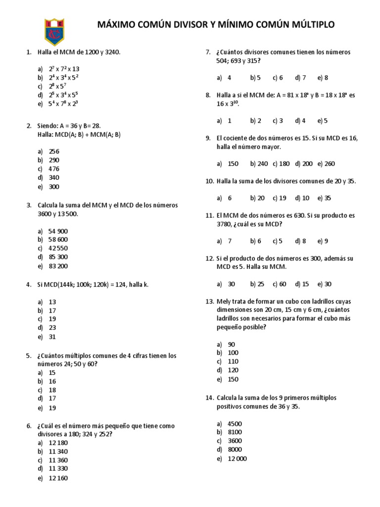 MCM MCD Ejercicios | PDF | Aritmética | Multiplicación