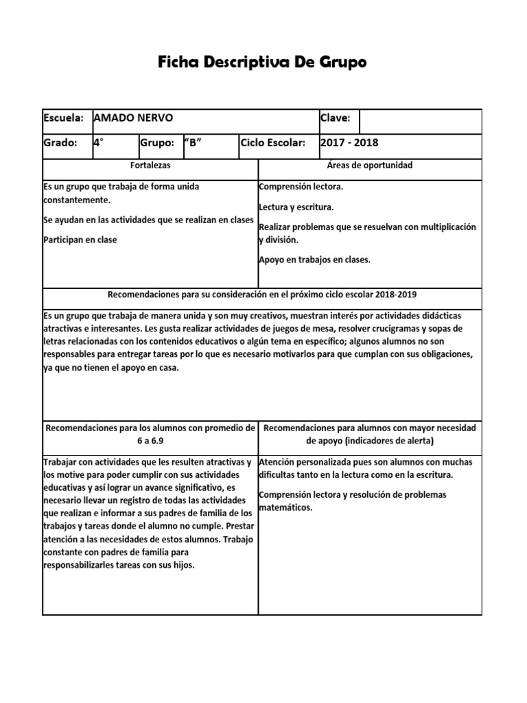 Ficha Descriptiva De Grupo