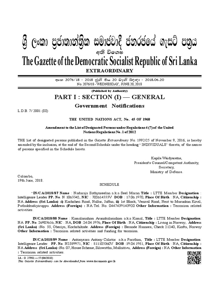 Amendment To The List of Designated Persons (19th June, 2018) | PDF