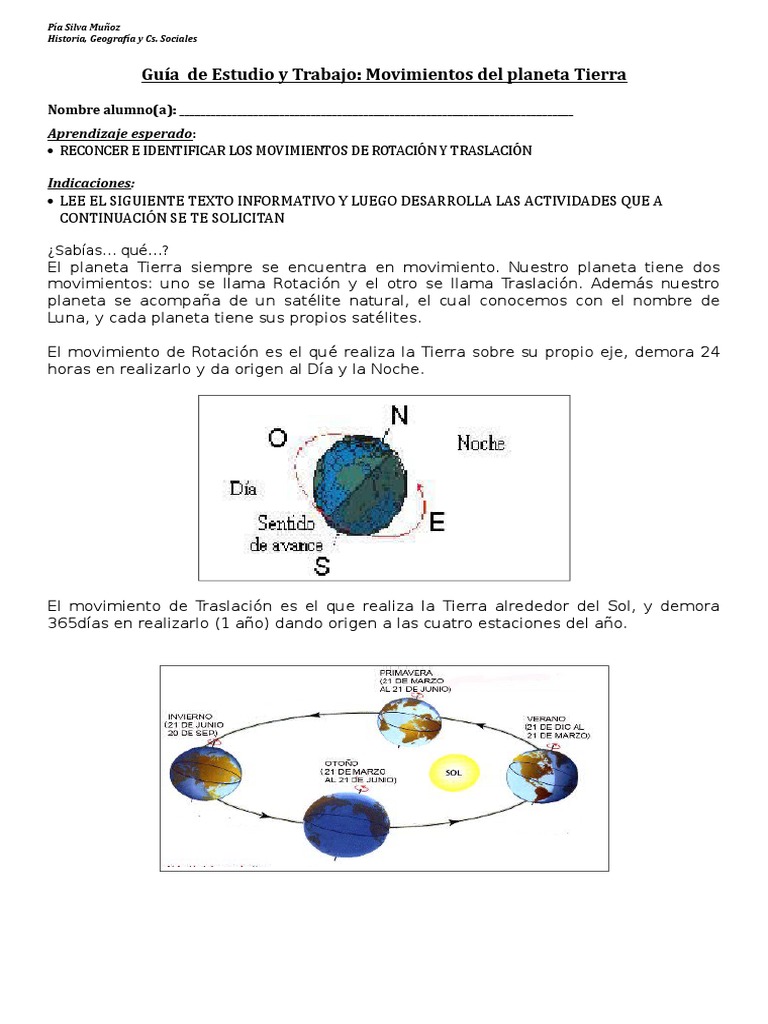 Hoja De Trabajo Con Respuestas Sobre Los Movimientos Del Sistema Solar ...