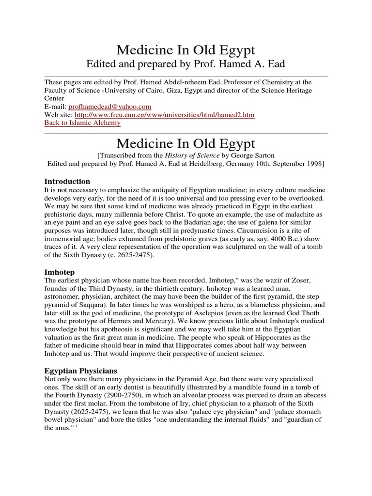 An Overview of Ancient Egyptian Medicine: Insights from 'Medicine in ...