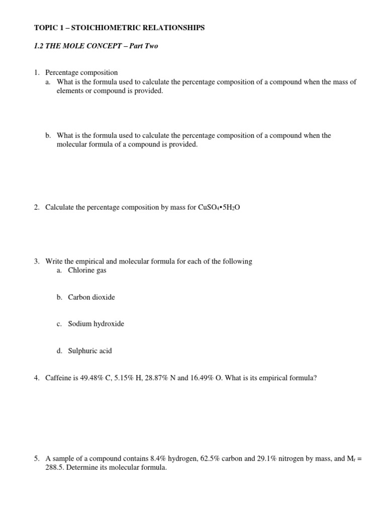 Topic 1 - Stoichiometric Relationships - 1.2 The Mole Concept - Part ...