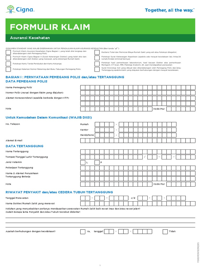 Formulir Klaim Asuransi Kesehatan-Asuransi Cigna PDF | PDF