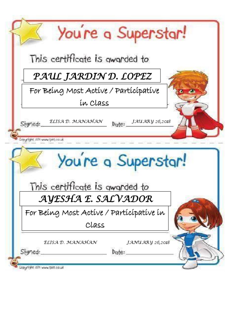 Most Active/Participative Award Certificate | PDF