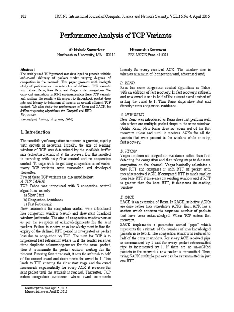 Performance Analysis of TCP Variants: Abhishek Sawarkar Himanshu Saraswat | PDF | Network ...