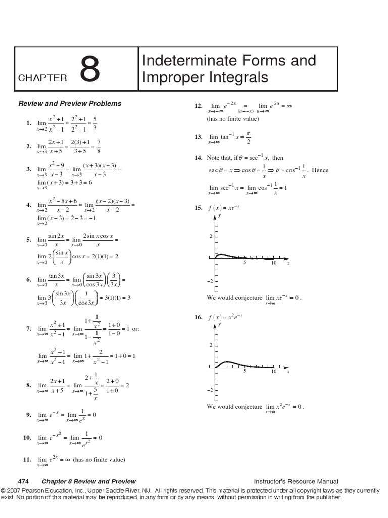 Indeterminate Forms and Improper Integrals: Review and Preview Problems ...
