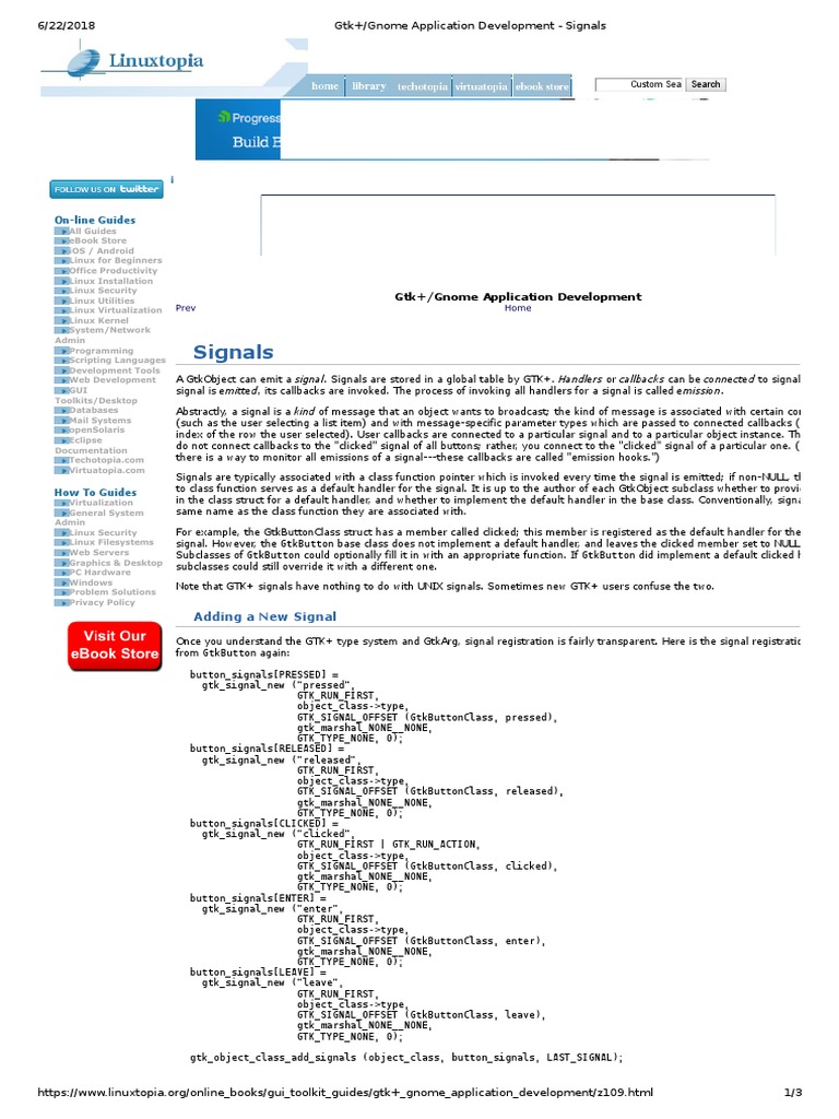 GTK+ - Gnome Application Development - Signals | PDF | Class (Computer ...