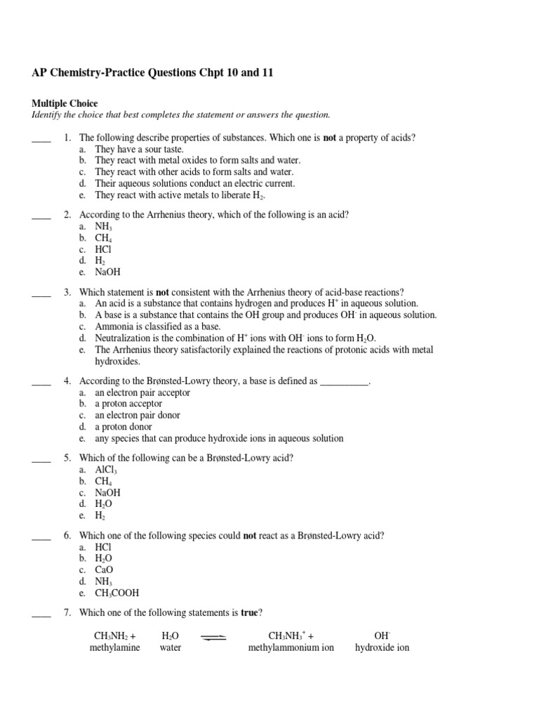 AP Chemistry: Acids and Bases MCQs | PDF | Acid | Hydroxide