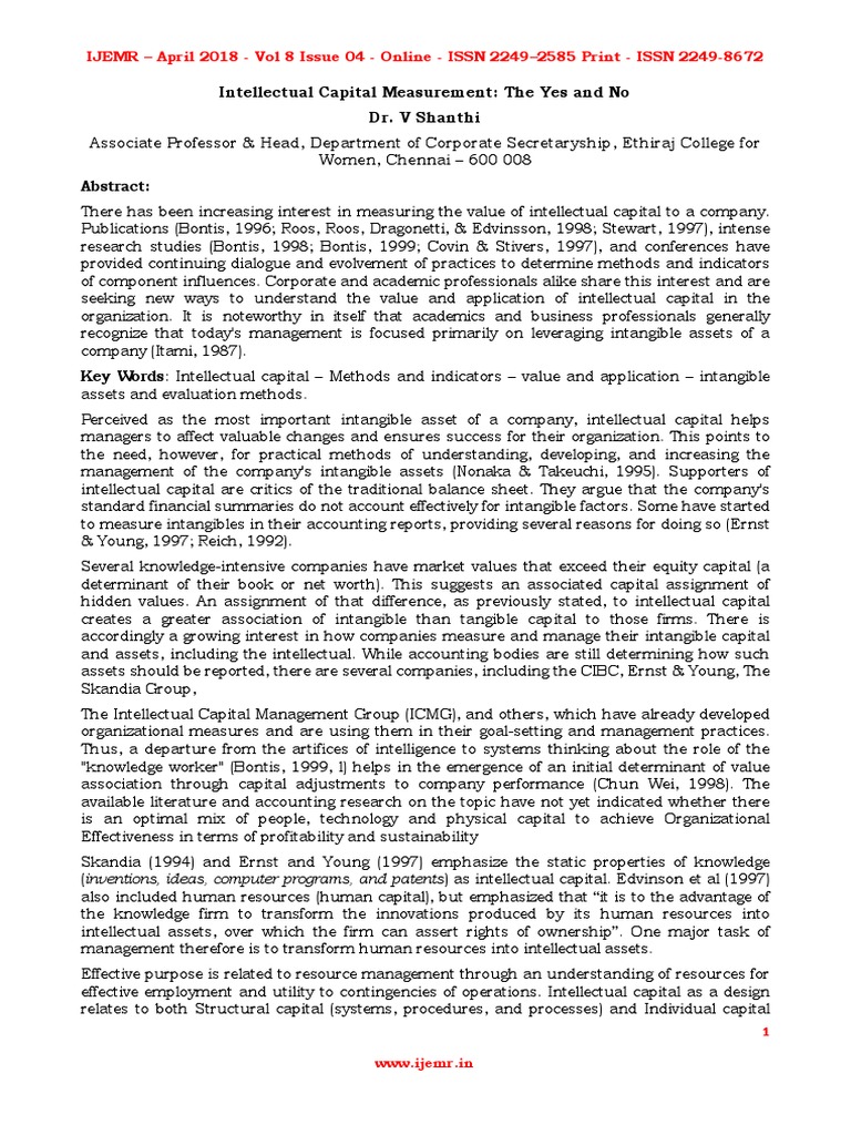 Intellectual Capital Measurement The Yes and No | PDF | Valuation (Finance) | Capital (Economics)