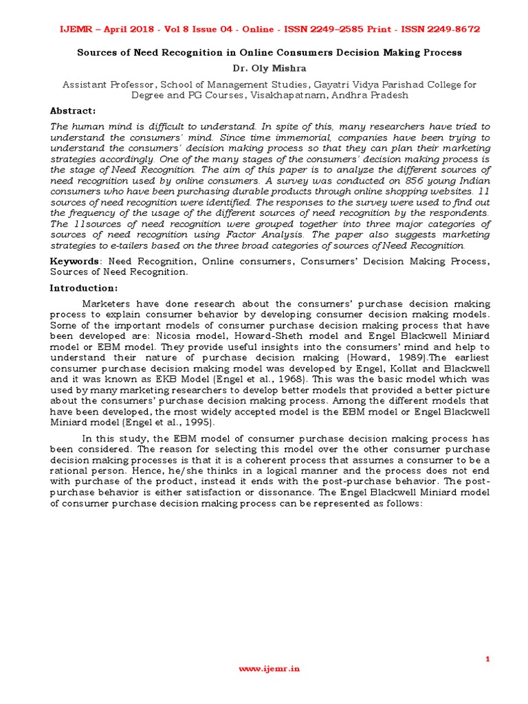Sources of Need Recognition in Online Consumers Decision Making Process ...