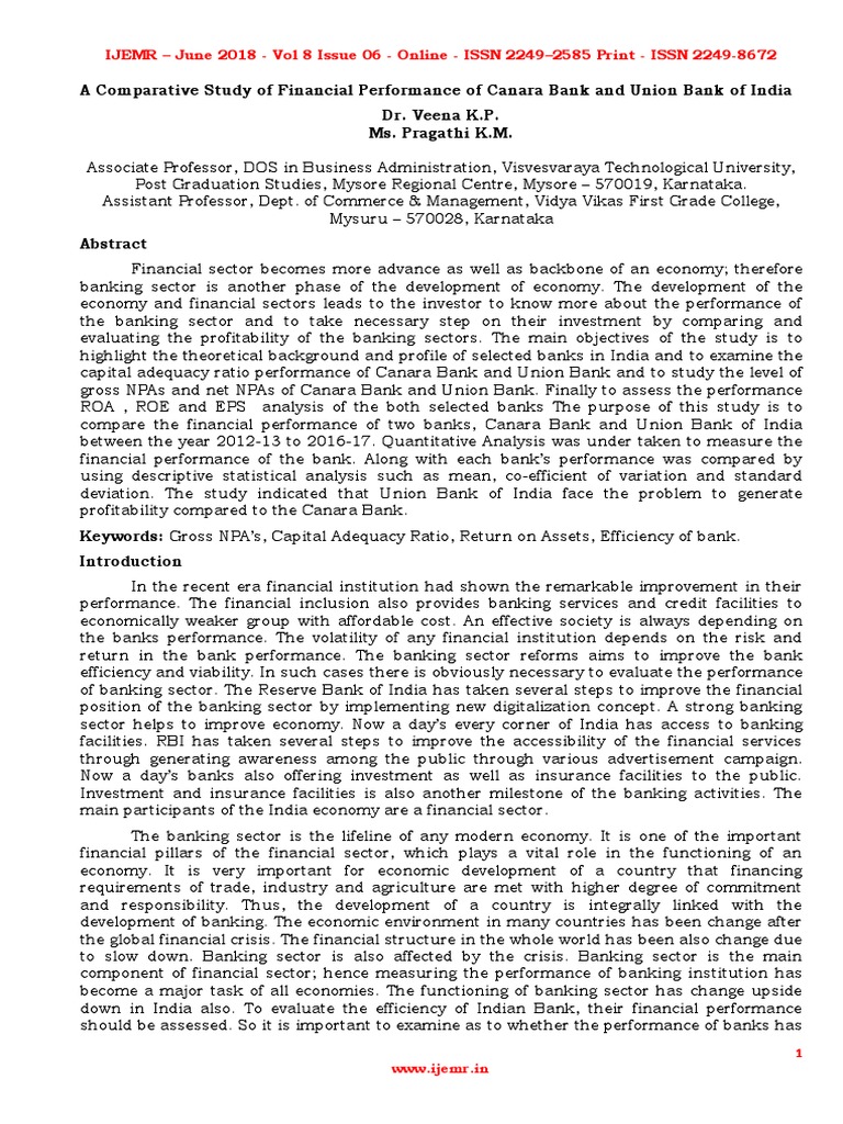 A Comparative Study of Financial Performance of Canara Bank and Union ...