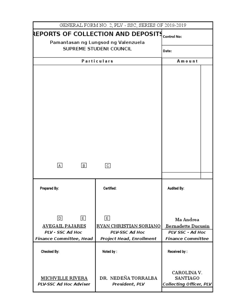 Reports of Collection and Deposits: General Form No. 2, PLV - SSC ...