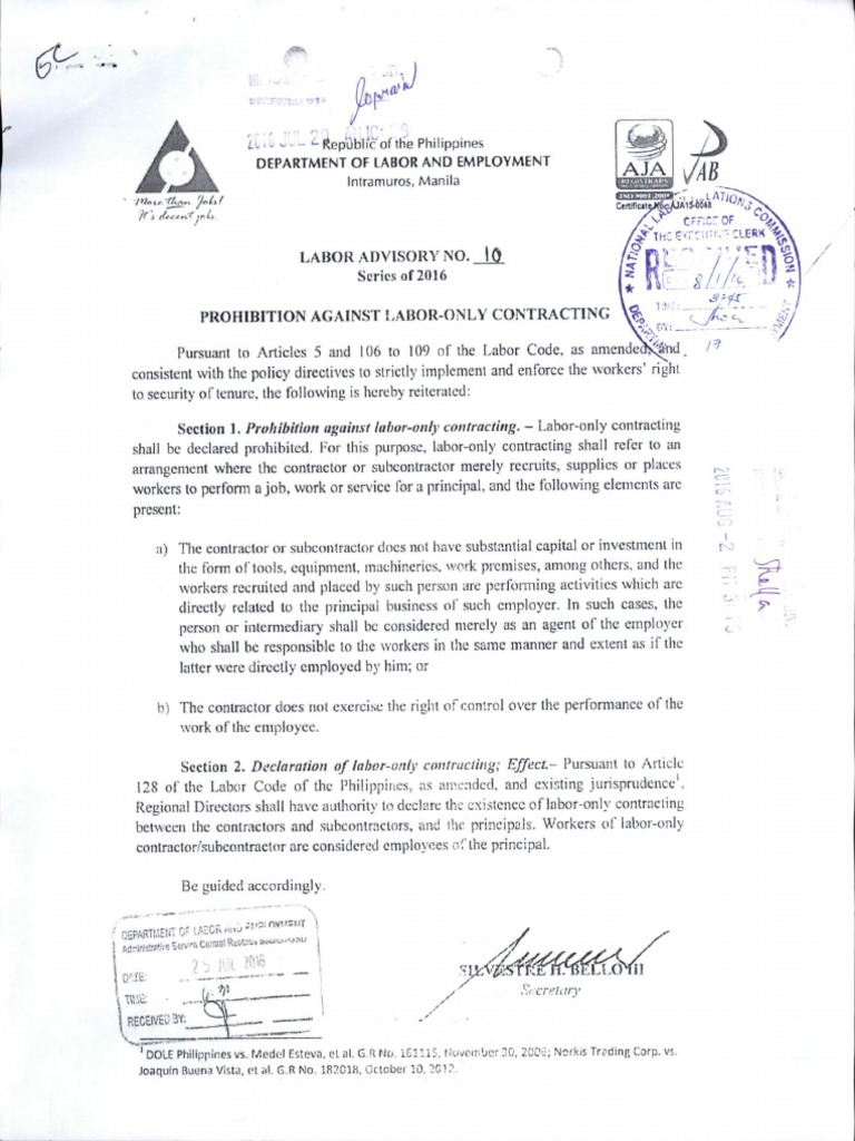 DOLE Labor Advisory No. 10 | PDF