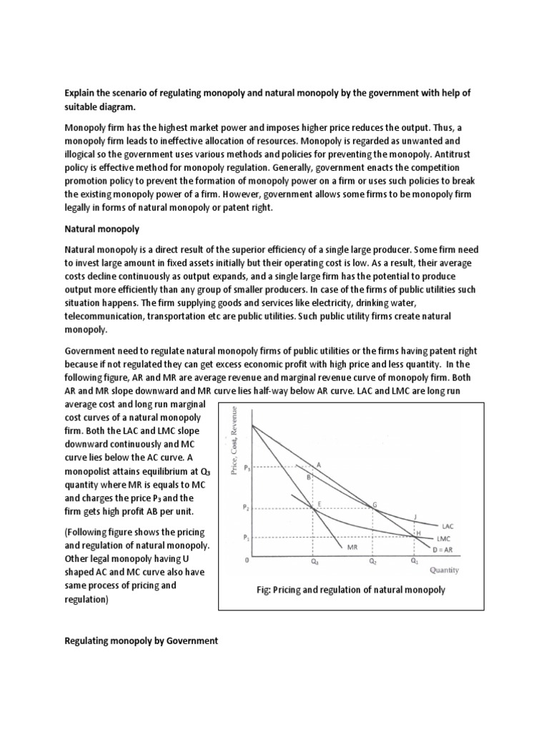 Explain The Scenario of Regulating Monopoly and Natural Monopoly by The ...