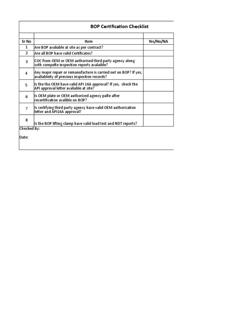 BOP Certification Checklist | PDF | Evaluation | Business