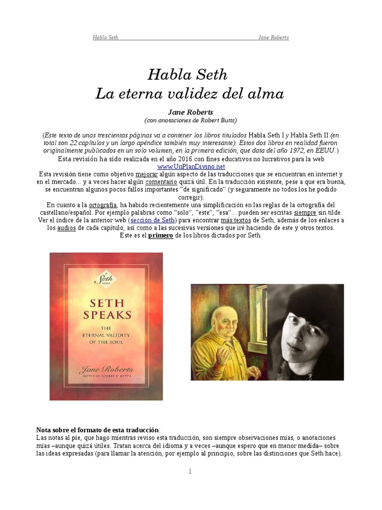 Habla-Seth Version Unplandivino-Net | PDF | Mente inconsciente | Realidad