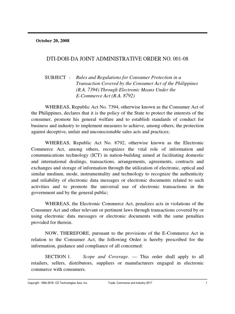 DTI-DOH-DA Joint Administrative Order No. 001-08 | PDF | Credit ...