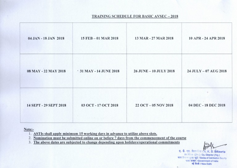 Avsec Basic Calendar 2018 | PDF