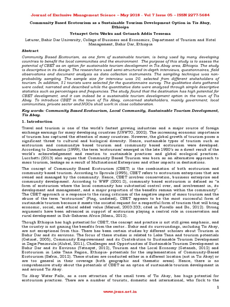 Community Based Ecotourism As A Sustainable Tourism Development Option ...