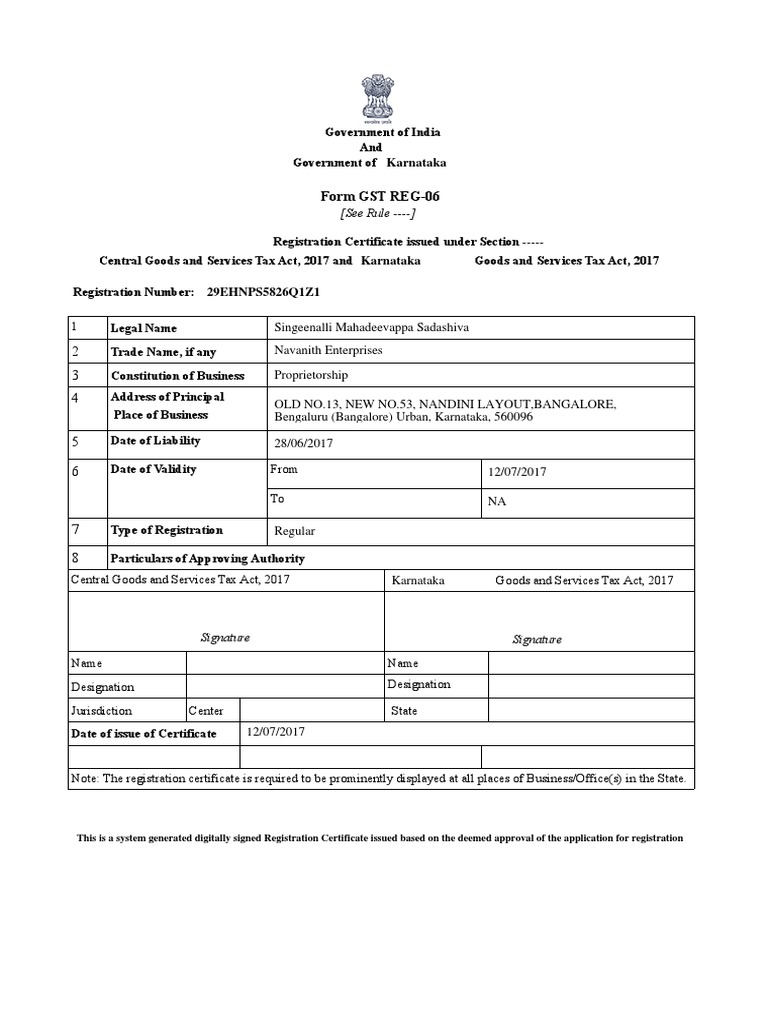 GST Certificate | Download Free PDF | Sole Proprietorship | Business