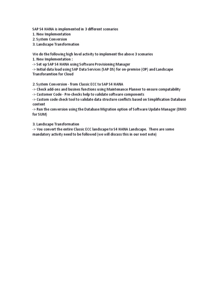 SAP S4 HANA Implementation Scenarios | PDF