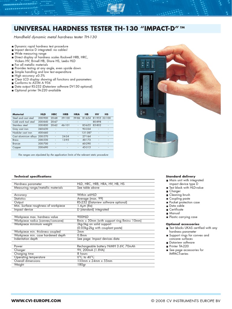 Th-130 Universal Hardness Tester | PDF | Building Materials | Metals