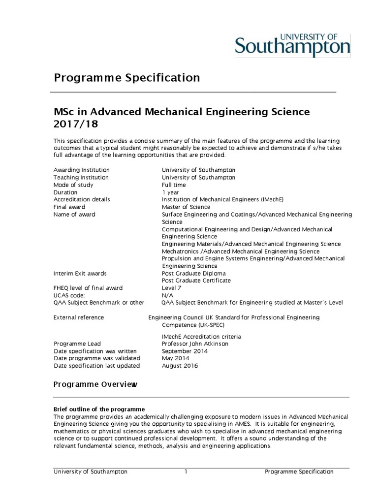 MSC Advanced Mech Eng Sci | PDF | University And College Admission ...