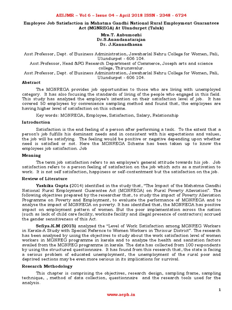Employee Job Satisfaction in Mahatma Gandhi National Rural Employment Guarantees Act (MGNREGA ...