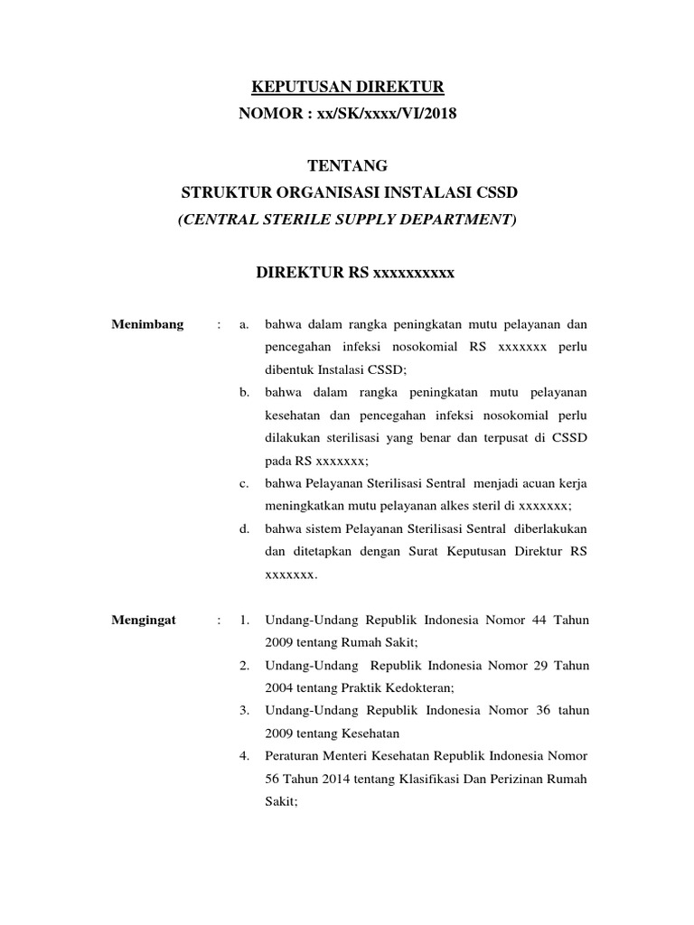 SK Struktur Organisasi CSSD Rs 2018 - Kaizen | PDF