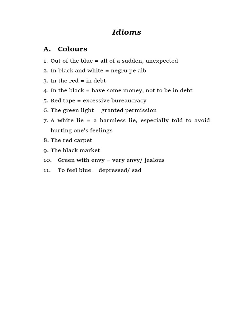 Common Color Idioms Explained | PDF | Foreign Language Studies | Art