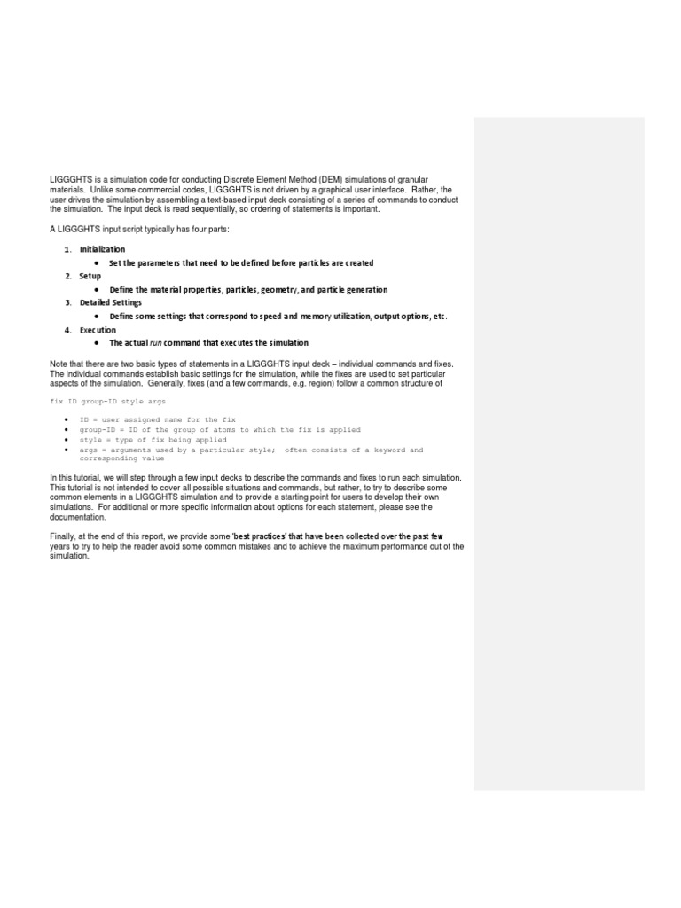 LIGGGHTS Tutorial PDF | PDF | Parameter (Computer Programming) | Force