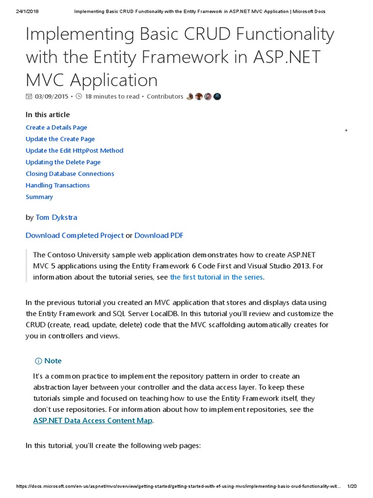016 - Implementing Basic CRUD Functionality With The Entity Framework in ASP PDF | PDF | Entity ...