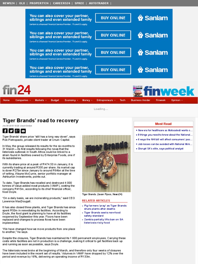 Tiger Brands' Road To Recovery - Fin24 | PDF | Brand | Facebook