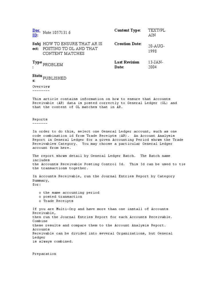 How To Make Sure GL Match With Ar | PDF | Debits And Credits | Receipt