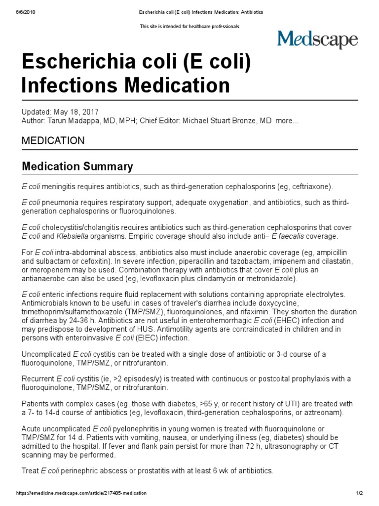 Treatment Strategies for Escherichia coli (E. coli) Infections: A ...