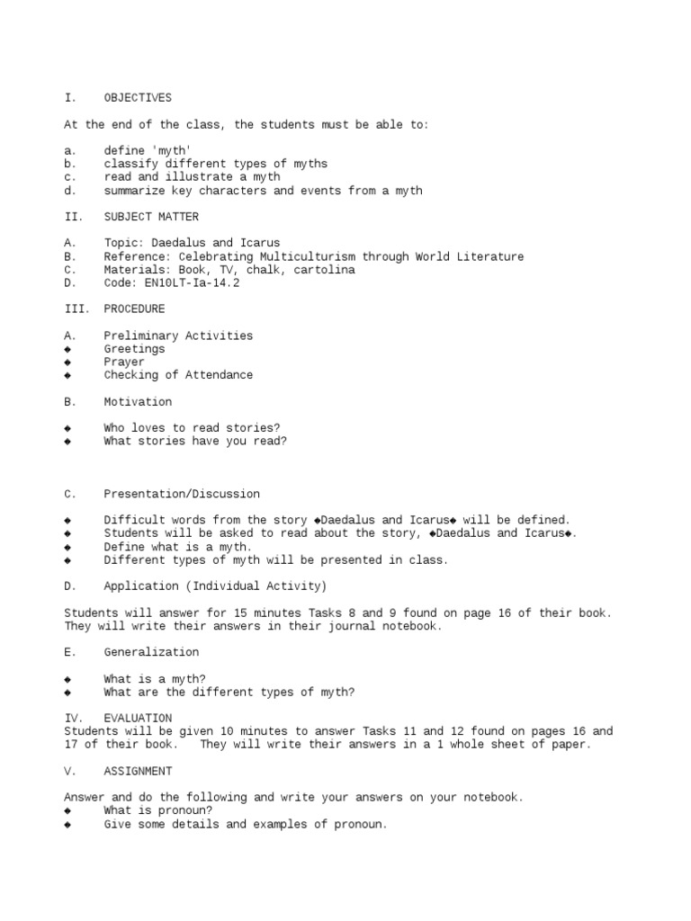 Daedalus and Icarus Lesson Plan | PDF