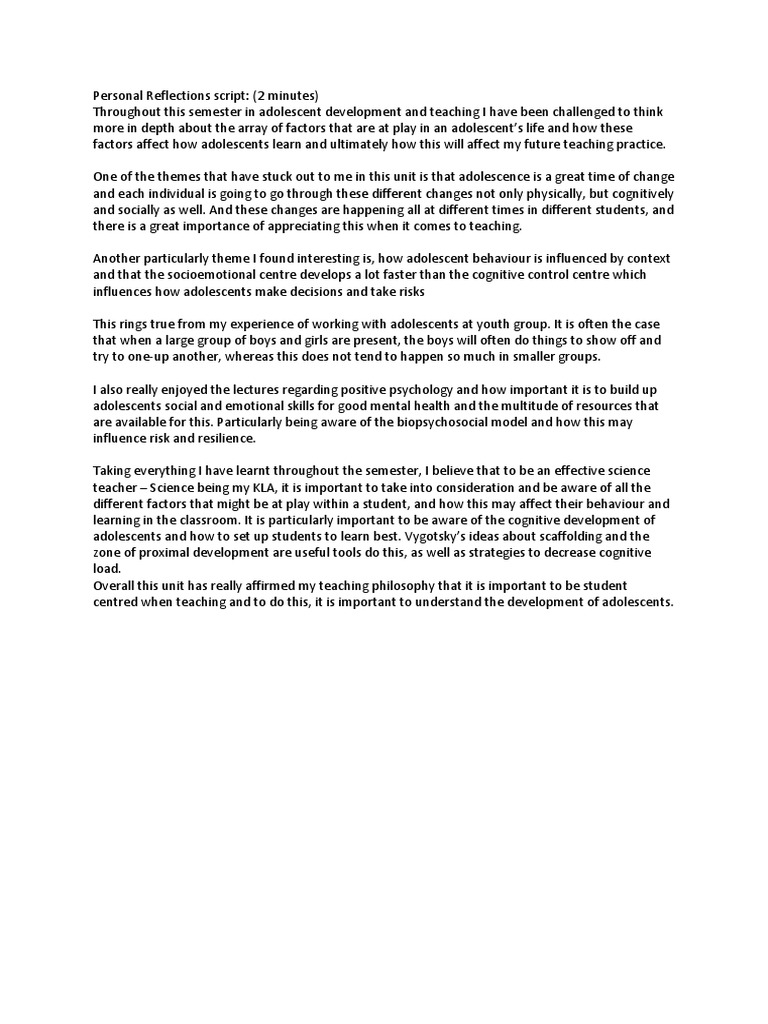 Personal Reflections Script - Clara | PDF